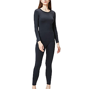DEVOPS Women's Thermal Underwear Long Johns Top & Bottom Set (Small, Navy)