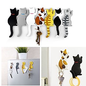 Comidox Cute Multifunction Cat Magnetic Refrigerator Sticker Fridge Magnet Hanging Hook 2 in 1 Gray cat/Black white cat/Yellow striped cat/Gray Yellow striped cat 4pcs