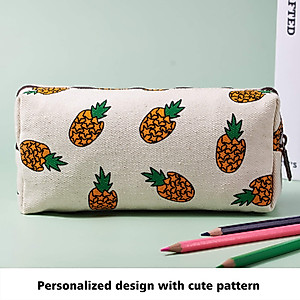 LParkin Cute Pineapple Teen Large Capacity Canvas Pencil Case Pen Bag Box Gadget Pouch Stationary Case Makeup Cosmetic Bag