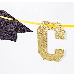 Gexolenu Gold Class of 2025 Graduation Theme Party Decoration Banner, Congrats Grad Banner, Black Glitter Graduation Banner, 2024 Black Congratulations Grad Party Decorations