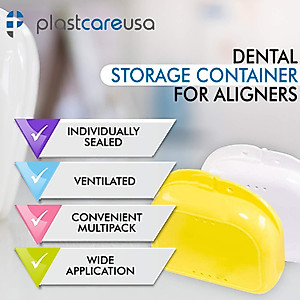 Assorted Retainer Case Box of 12 Individually Sealed, Dental Storage Container for Aligners, Mouth Guards - Yellow, White, Pink, Green, Purple, Blue