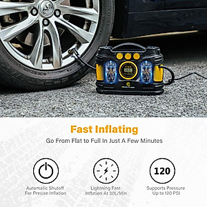 C P CHANTPOWER Air Compressor Tire Inflator, Portable 12V DC/120V AC Tire Pump Maximum120 PSI with Digital Pressure Gauge for Car Tires, Motorcycle, Bike, Balls