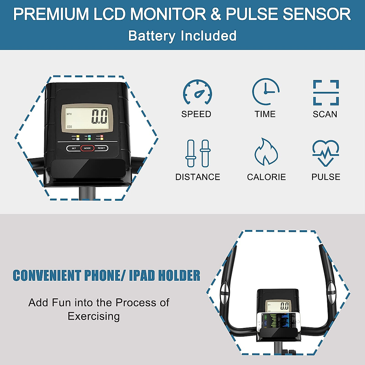 Goplus Indoor Magnetic Stationary Upright Cycling Bike, Exercise Bikes W/ 8-Level Resistance, All-inclusive Flywheel, LCD Monitor, Pad Holder, Gym Home Office Cardio Workout Fitness Bike Training