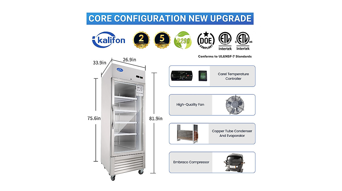 Kalifon Commercial Display Refrigerator with Glass Door - 23 Cu.Ft