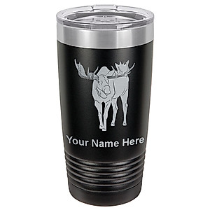 LaserGram 20oz Vacuum Insulated Tumbler Mug, Moose, Personalized Engraving Included (Black)