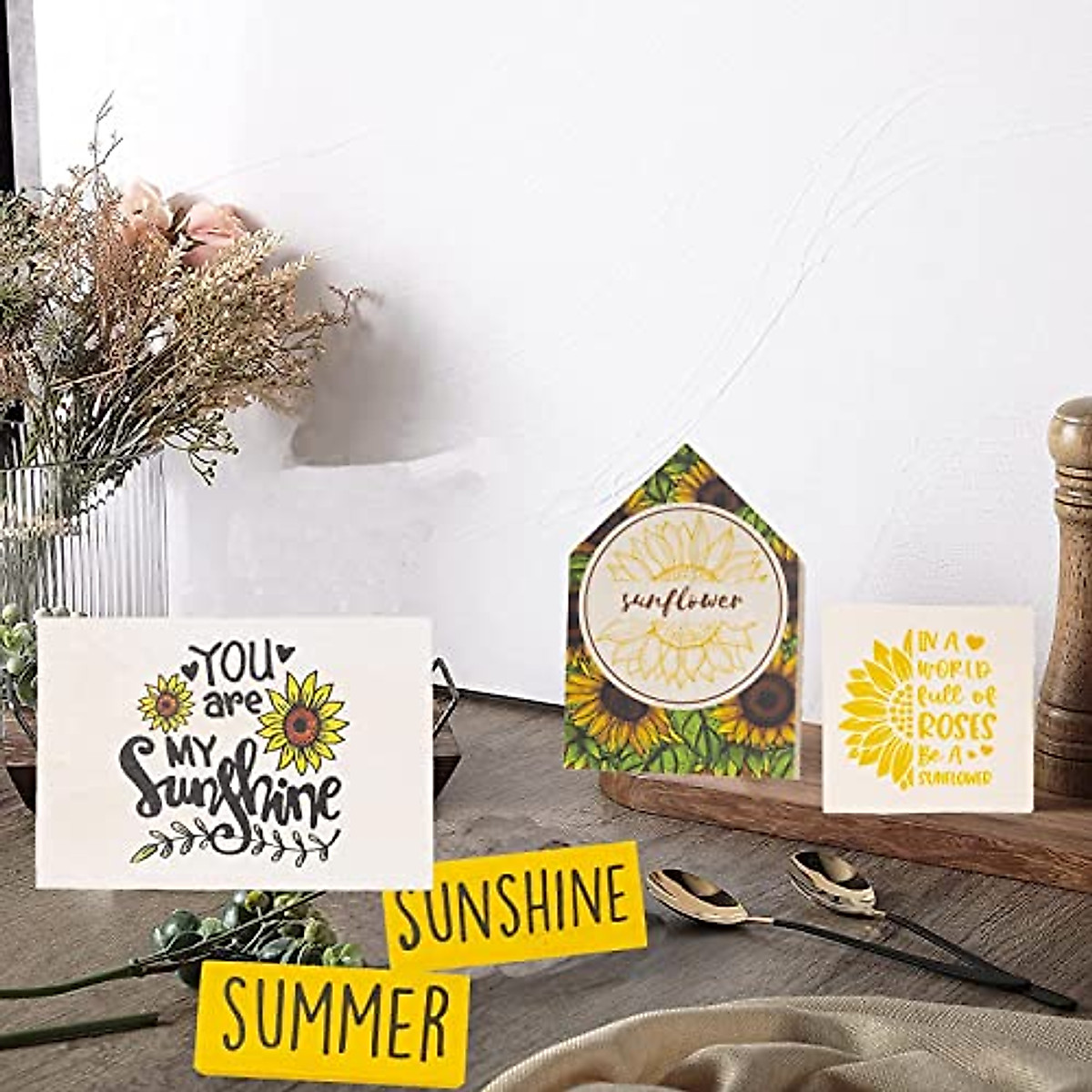 10 PCS Sunflower Tiered Tray Decor,Sunflower Farmhouse,Sunflower Tray,Sunflower Mini Rolling Pins,Faux Sunflower Flower,Sunflower Beaded Garland,You are My Sunshine Tiered Tray Decor,Home Decor Gift