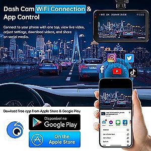 Dash Cam Front and Rear, Dash Camera for Cars WiFi/APP Control Dashcam W/ 64G SD Card, 2.5K Dash Cam Front + 1080P Rear Car Camera W/Super Night Vision, Loop Recording, G-Sensor, Max Support 256GB