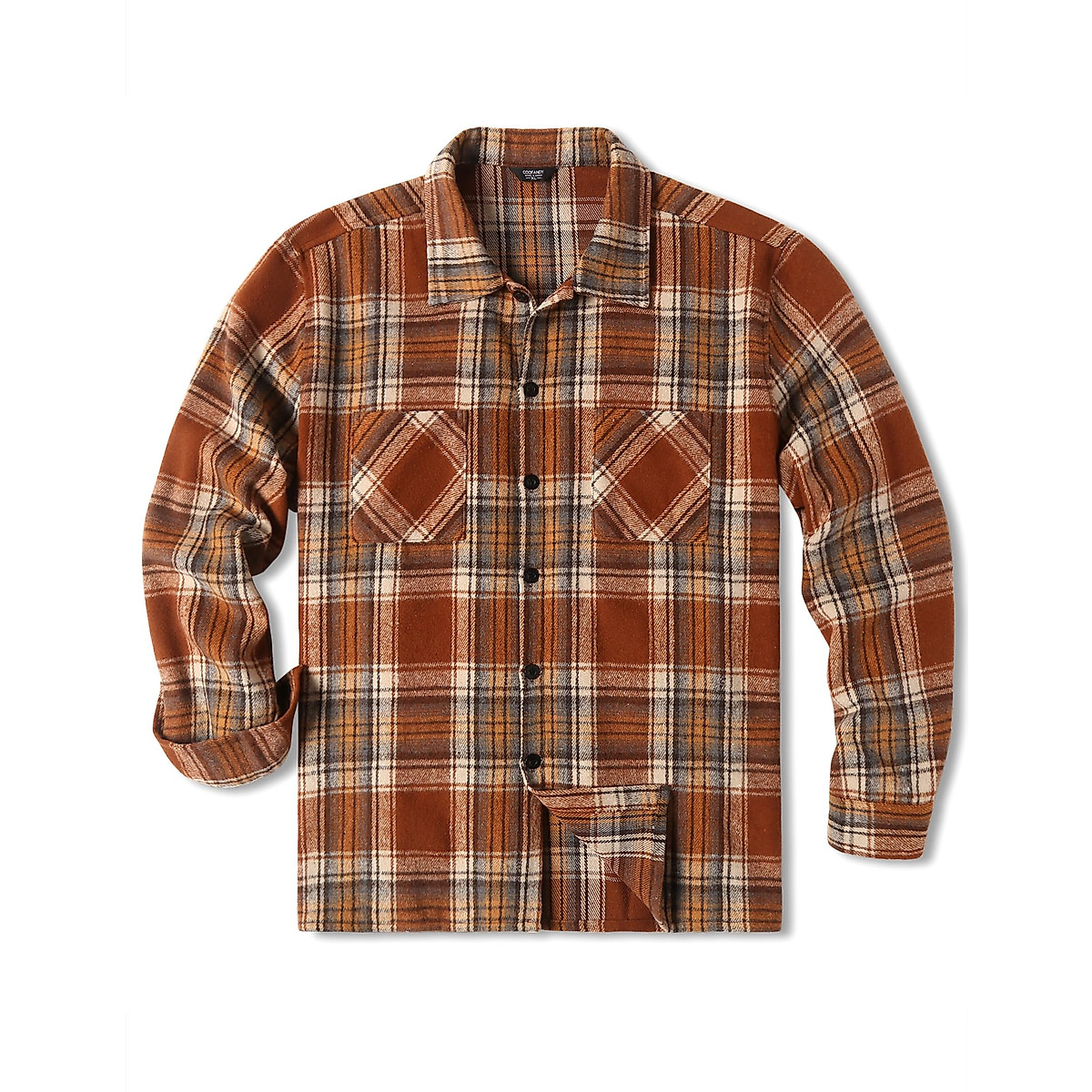COOFANDY Men's Brown Flannels Plaid Shirts Regular Fit Long Sleeve Button Down Shacket Vintage Western Shirts
