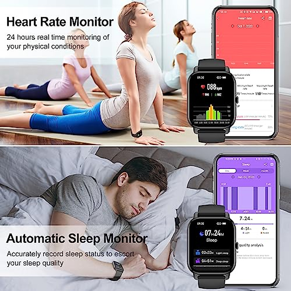 Smart Watch(Answer/Make Call), 1.85" Smartwatch for Men Women IP68 Waterproof, 100+ Sport Modes, Fitness Activity Tracker, Heart Rate Sleep Monitor, Pedometer, Smart Watches for Android iOS, 2023