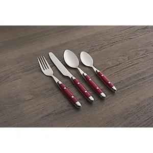 Cambridge 07216CBWD32R Jubilee Red 16-Piece Flatware Set, Thick Handles