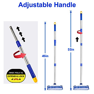 ITTAHO Floor Scrub Brush with Long Handle, 2 in 1 Deck Scrub Brush, Stiff Bristle Scrub Broom & Cleaning Brush for Tile Floor,Deck,Patio,Marble,Garage,Wall, Kitchen,Bathroom