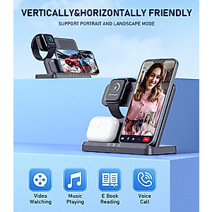 3 IN1 Wireless Charging Station Apple,20W Fast Wireless Charger Stand, iPhone Wireless Charger Station Dock for iPhone14-11/Pro/Max/Mini/X/XR/8/Plus,Airpods Pro/3/2,Apple Watch Series (18W Adapter)