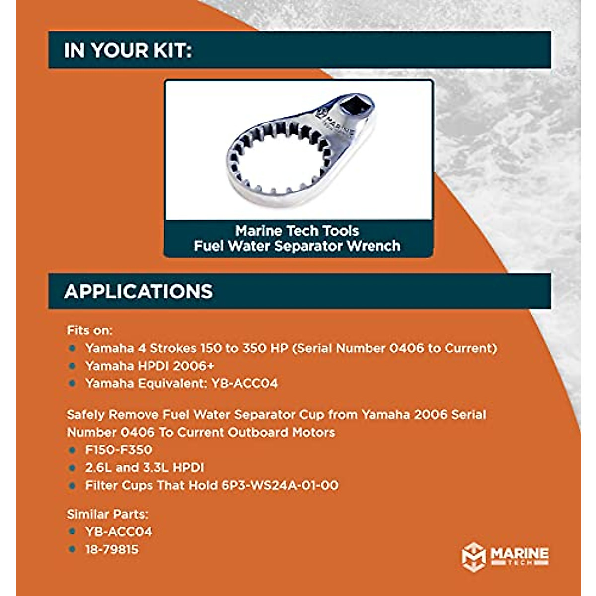 Marine Tech Tools Yamaha Fuel Water Separator Wrench — Safely Remove Fuel Water Separator Filter — Fits on Yamaha 4 Strokes 150 to 350 HP (Serial Number 0406 to Current)