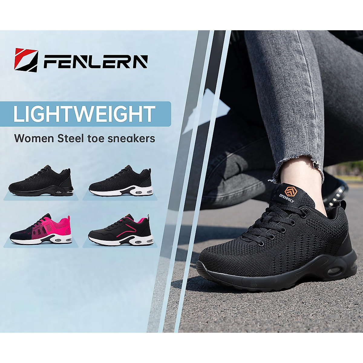 FENLERN Steel Toe Shoes for Women Lightweight Safety Shoes Comfortable Work Shoes Ladies Steel Toe Sneakers Non Slip Work Shoe Arch Support Breathable Cushioning (5,Black)