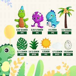 Dinosaur Cake Toppers Clay Dinosaurs Palm Leaves Dinosaur Eggs for Boy Girl Kid Birthday Baby Shower Dinosaur Theme Jungle Party Supplies (Multicolor)