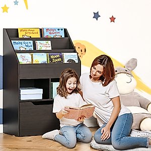 HOMCOM Kids Bookcase Multi-Shelf Rack Organizer with Storage Drawer for Books, Playroom, Brown