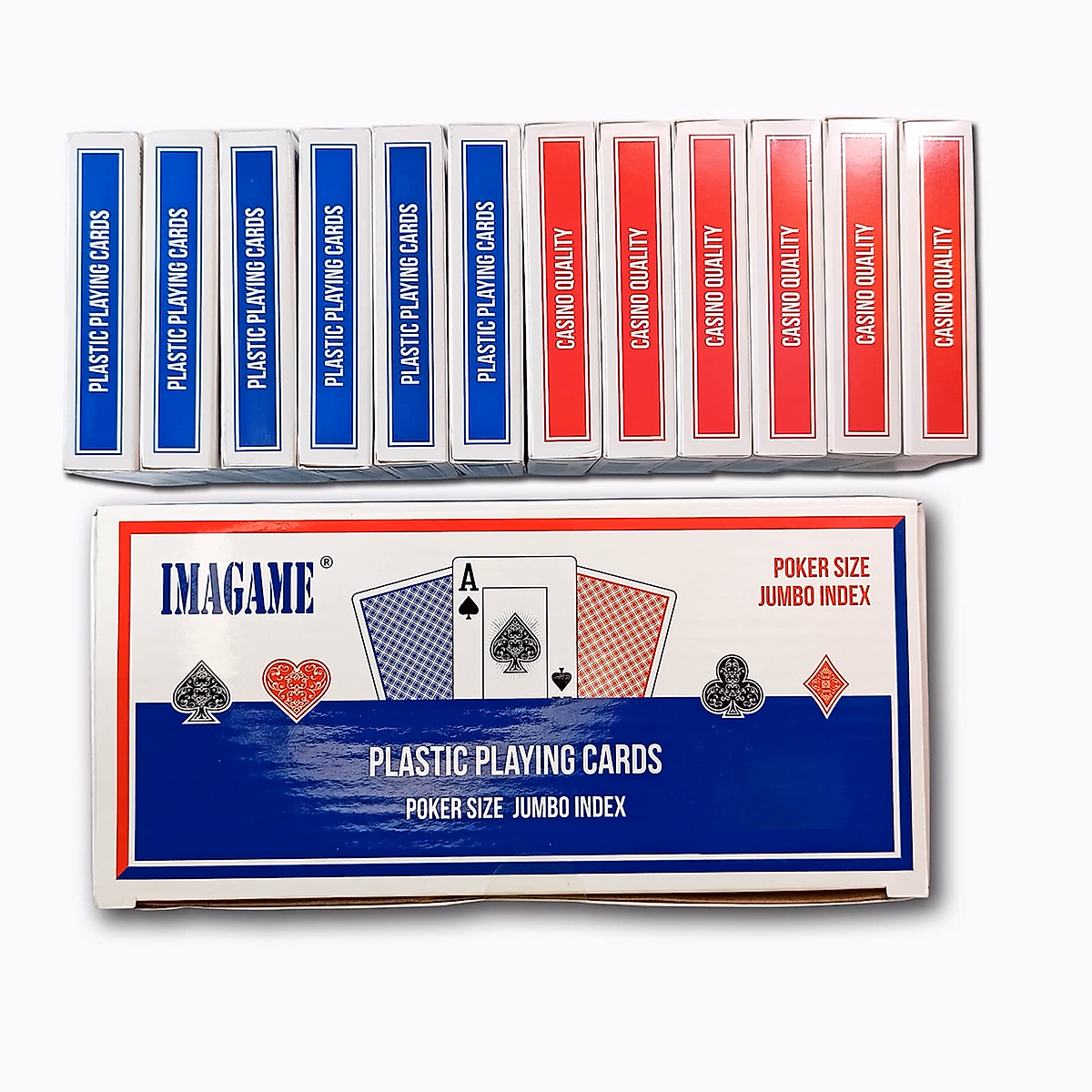 IMAGAME Plastic Playing Cards, Poker Size, Casino Quality, Jumbo Index, Waterproof & Washable, Perfect for Texas Hold’em Poker, 6 Blue Deck & 6 Red Deck