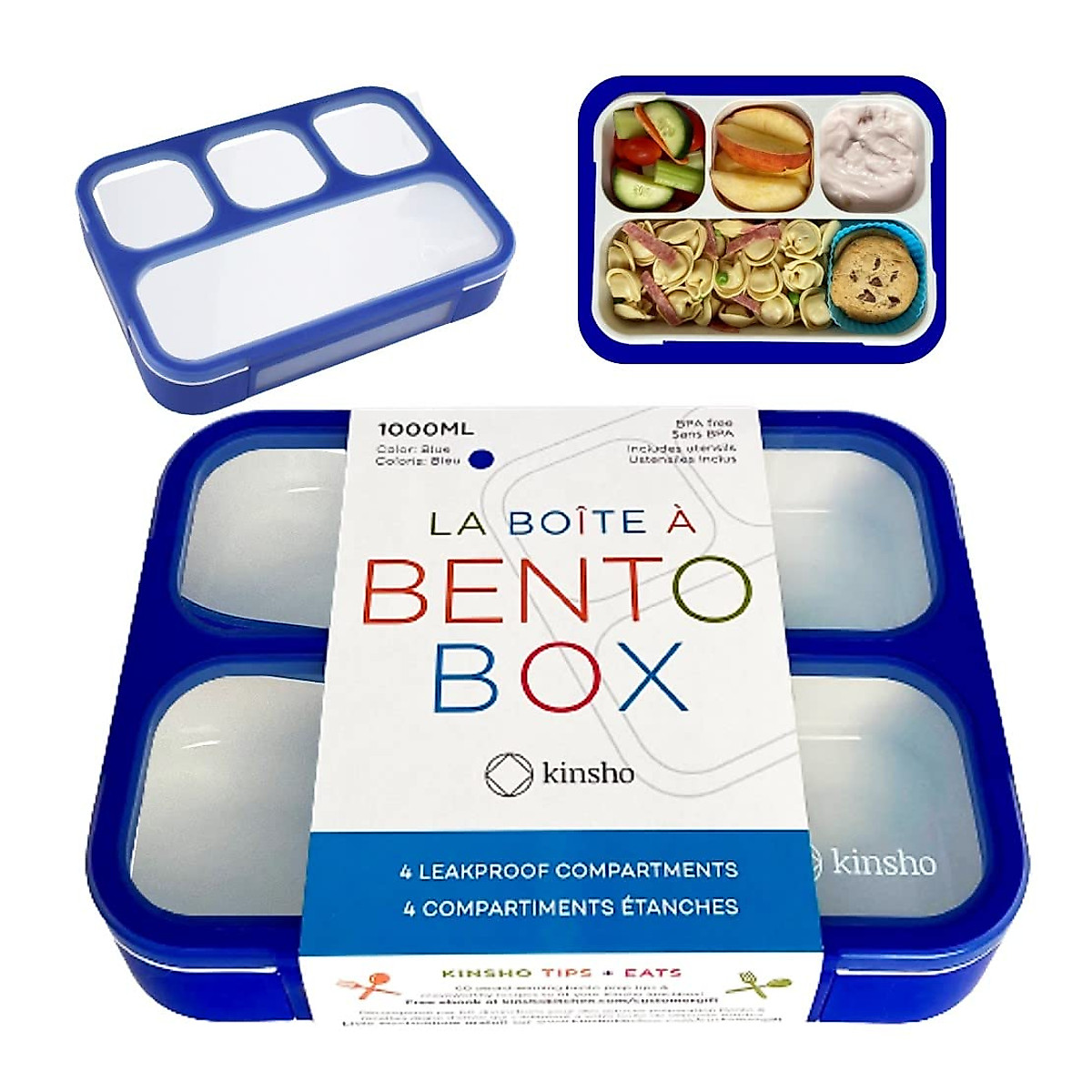 Bundle of Bento Lunch Box for Kids Boys Adults with Utensils (Blue) + Ice Packs for Lunch Bags (Blue & Turquoise)