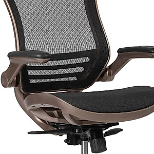 Flash Furniture Mid-Back Transparent Black Mesh Drafting Chair with Melrose Gold Frame and Flip-Up Arms