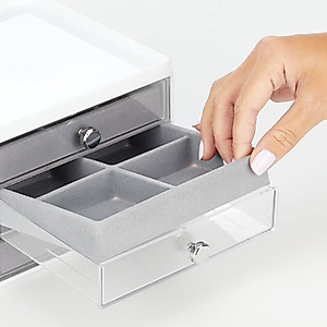 mDesign Plastic Small 3-Drawer Jewelry Organizer Box for Storage on Dresser, Vanity, Countertop - Holds Earrings, Bracelets, Necklaces, Bangles, Rings, 2 Pack - White/Gray
