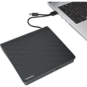 Yaeonku External Blu Ray CD DVD Drive, USB 3.0 Type-C 3D Bluray CD DVD Reader Slim Optical Bluray DVD Drive for MacBook Laptop Desktop PC Laptop Compatible with MACOS Windows xp/7/8/10