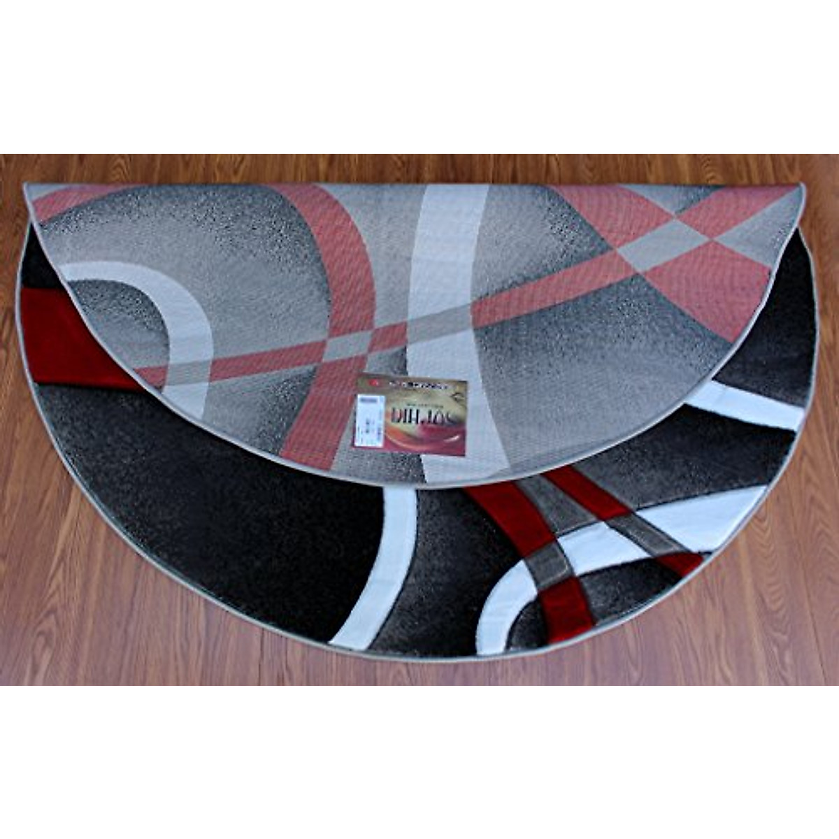 Masada Rugs, Sophia Collection Hand Carved Area Rug Modern Contemporary Red White Grey Black (8 Feet X 8 Feet) Round