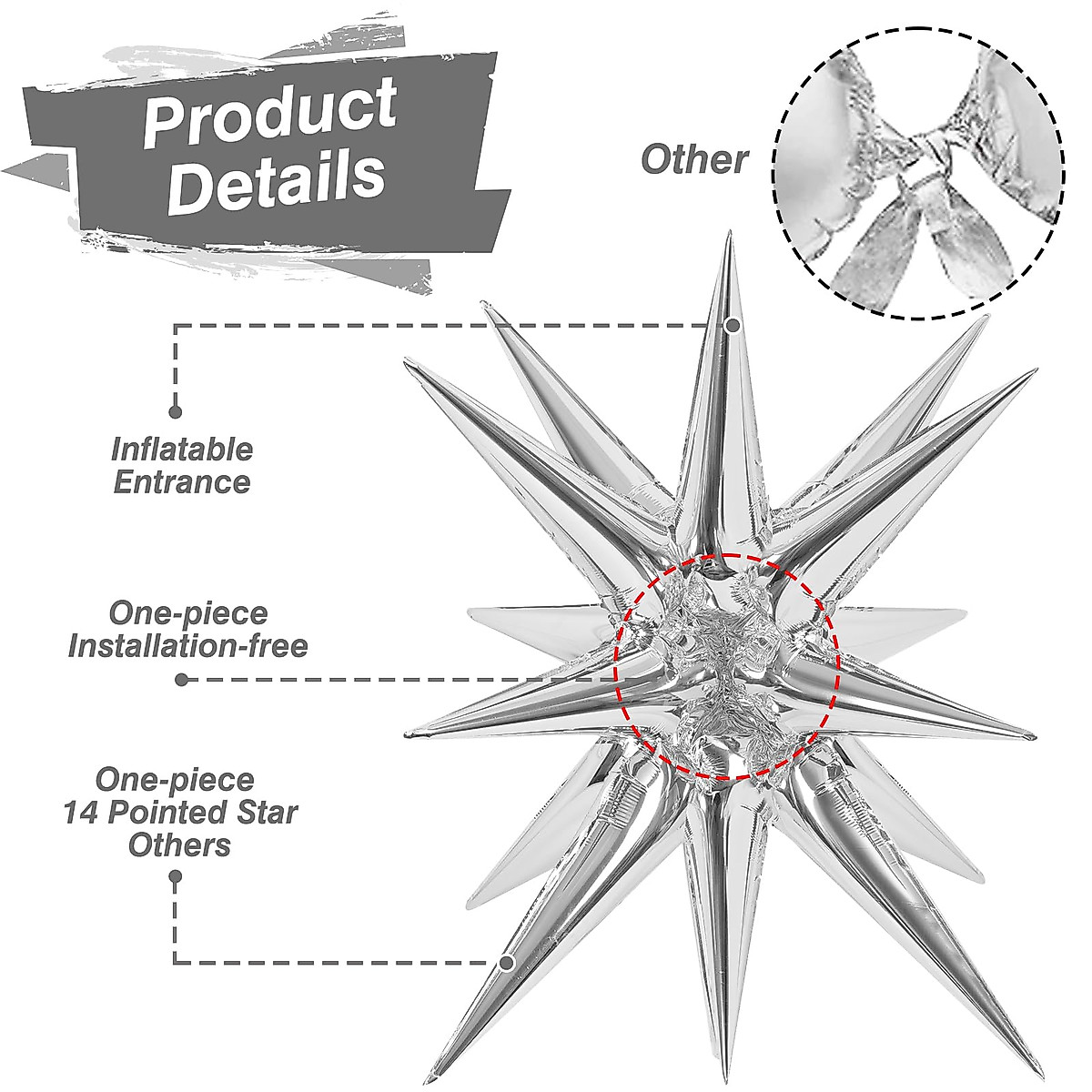 RUBFAC 140 Pcs Silver Star Balloons, 14 Point Starburst Balloons, 22/27Inch Silver Foil Starburst Balloon for Birthday Baby Shower Wedding Disco Party Decorations Supplies