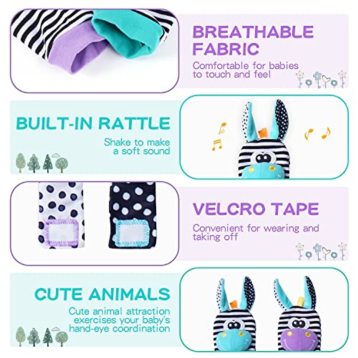 Koty Baby Wrist Rattles Foot Finder Toys Set, Toddler Rattle Sock, Arm Hand Bracelet, Feet Leg Ankle Socks, Gift for Newborn Infant Babies Boy Girl Bebe(Morandi Donkey)