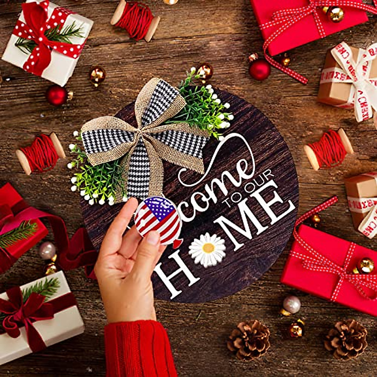 Interchangeable Welcome Sign Wreaths for Front Door - Seasonal Round Wood Door Sign, Farmhouse, Porch Wall Outdoor Hanging for Thanksgiving, Halloween, Christmas，Fall New Home Housewarming Gift Ideas