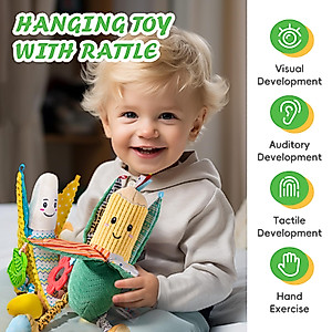 Jollybaby Baby Rattles Hanging Toys for Car Seat Crib Stroller Gym, Montessori Sensory Plush Vegetable Toys for Baby 0-3-6-12 Months with Ring Bell Crinkle and Teether, Newborn