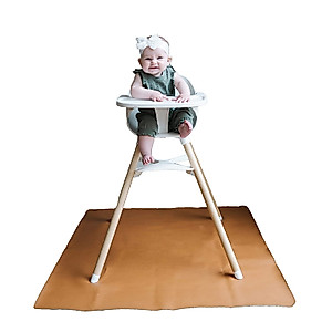 Vegan Leather High Chair Mat by Lark Baby Goods (40 x 40 in) - Waterproof Wipeable Splat Mat for Under High Chair - Baby High Chair Floor Mat for Splash and Spill Protection - Brown