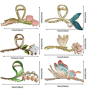 6Pcs Women's Large Non-Slip Strong Metal Hair Clips: Butterfly, Flower, Mermaid Sparkly Jaw Claws for Thick Hair