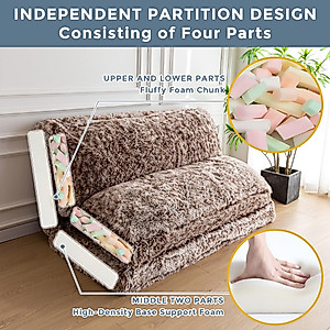MAXYOYO Bean Bag Bed Floor Bed, Faux Fur Floor Sofa Floor Chairs for Adults, Folding Sofa Bed Foam Filling Wall Couch Sleeper Chairs Twin Size Floor Mattress, Coffee, 39x95 Inch
