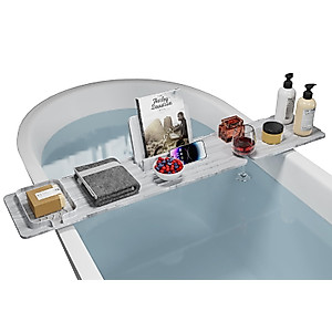 Luxury Bathtub Caddy Tray, Made of Stainless Steel and Silicone, Waterproof, Anti-Bending, Solid Bath Tray for Tub, Ideal Gift for Woman and Man Relaxing, 35.4×6.7 inches