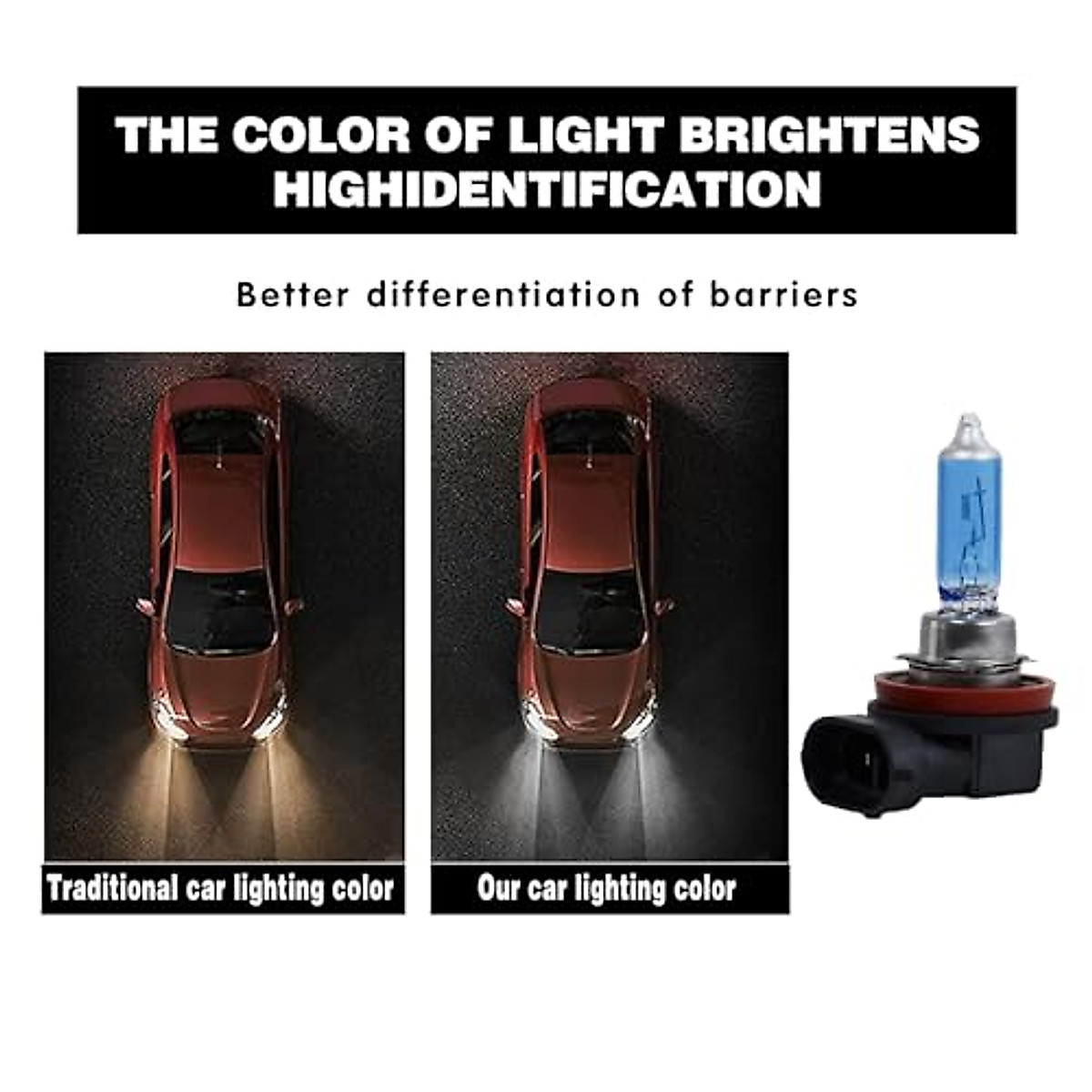 ZBGUN 2 PCS H11 Car Halogen Bulb, 12V 100W Quartz Glass Fog Light Set, Universal High Low Spotlight Replacement Accessories, Compatible with Most Cars, Motorcycles (White)