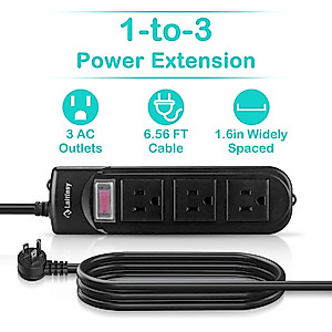 Loitinsy Outdoor Power Strip Weatherproof, Waterproof Flat Plug with 3 Outlets, 6.5 FT Extension Cord, Overload Protection and Shockproof, Suitable for Home and Outside, Wall Mountable, Black