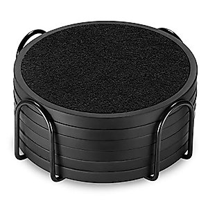 Absorbent Coasters for Drinks with Holder - 6packs, Silicone Coasters with Soft Felt Insert, Black (Coasters with Holder, Black)