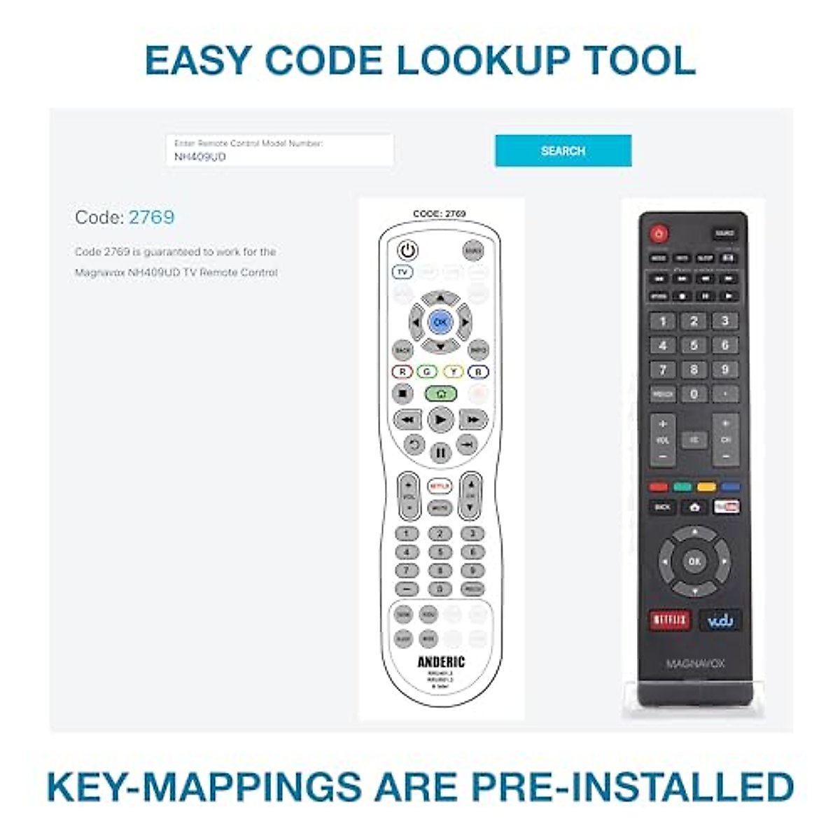 4-in-1, 4-Device IR Universal Remote Control with Macro, Learning, Backlit, Netflix Apps Keys for All TVs, Streaming Players, BluRay Player, Audio, Cable, Roku, Apple TV and More - Anderic RRU401
