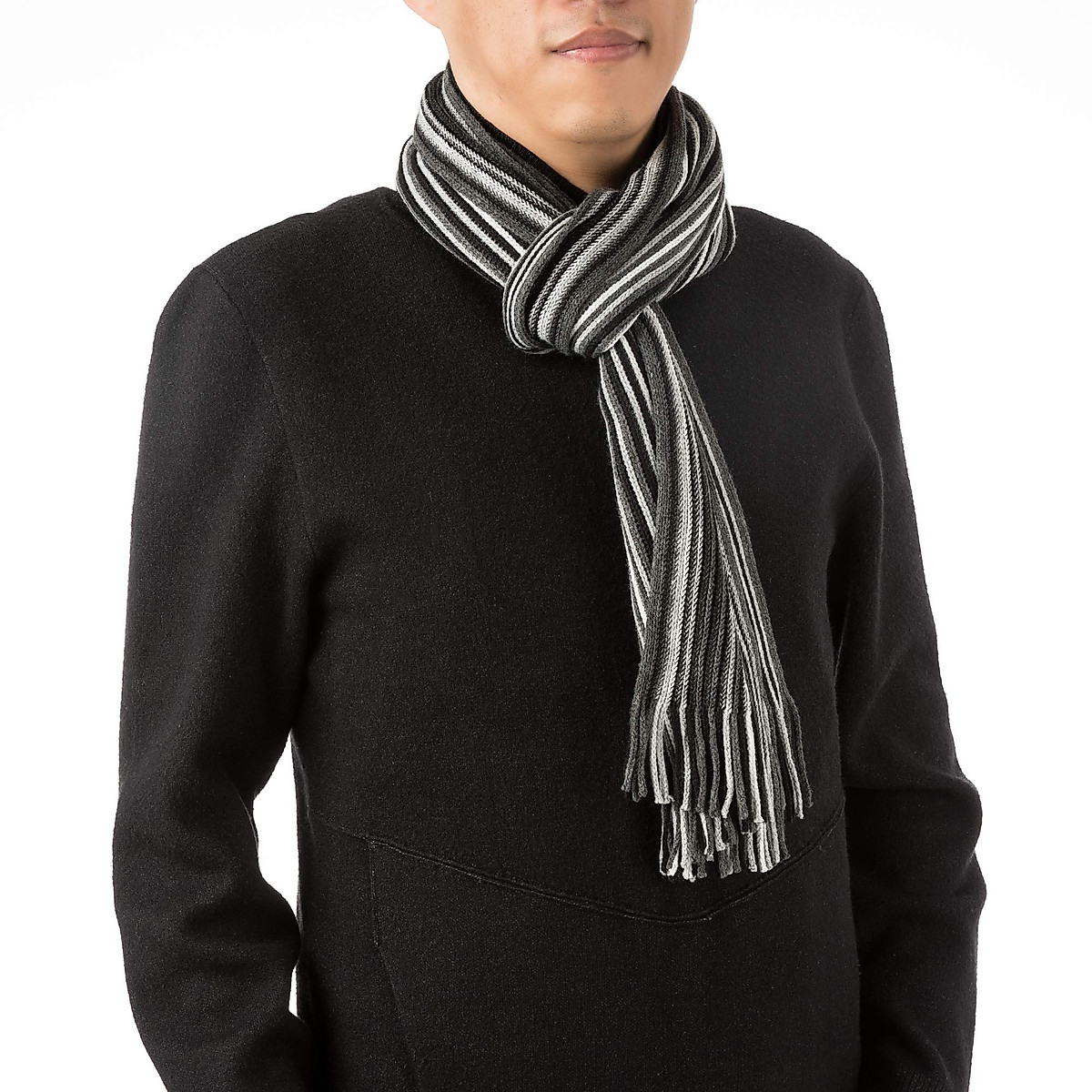 Glitzhome eUty Men's Scarf Cashmere Feel Soft Male Scarve Winter Warm Striped Long Thick Striped Neckerchief Ribbed Knit Tassel Muffler