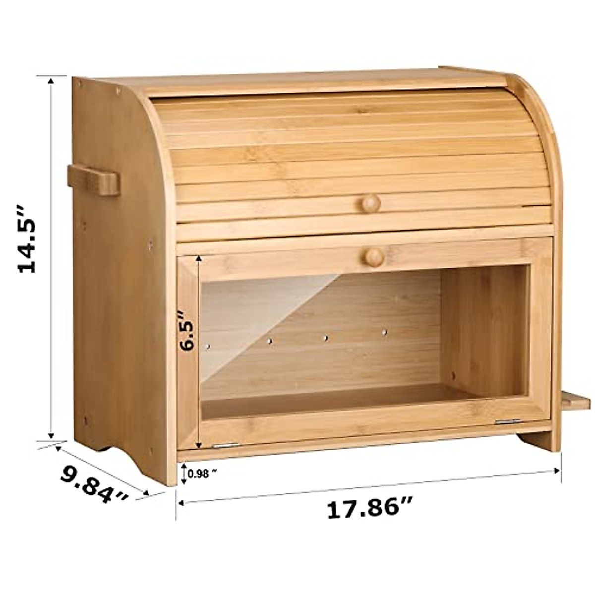 HOMEKOKO Double Layer Large Roll Top Bread Box for Kitchen Counter, Retro Design Wooden Large Capacity Bread Storage Bin (Natural)