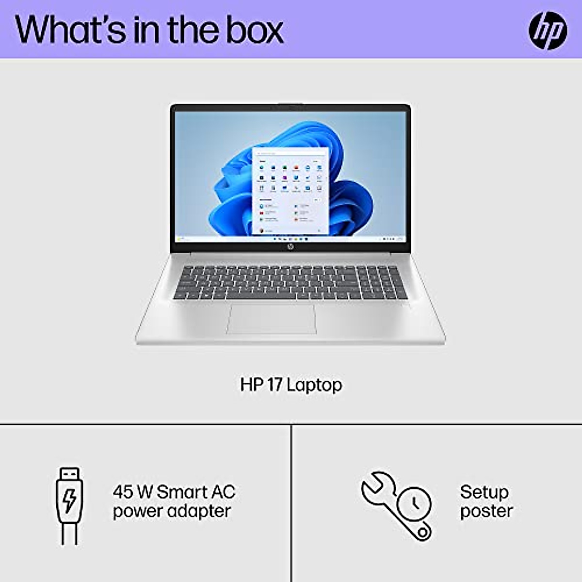 HP 17 inch Laptop, HD+ Display, 12th Generation Intel Core i5-1235U, 8 GB RAM, 512 GB SSD, Intel Iris Xe Graphics, Windows 11 Home, 17-cn2099nr (2023)