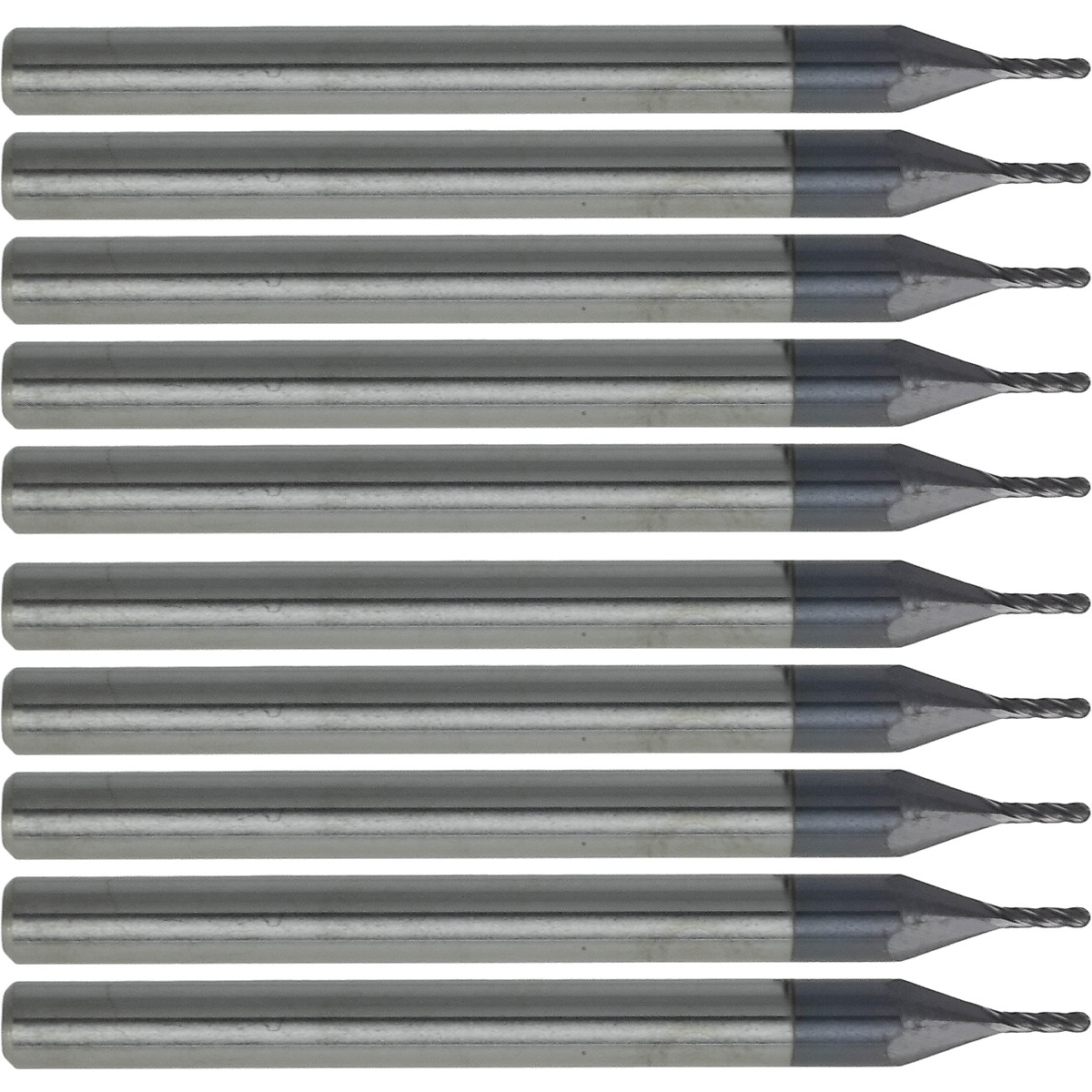 10 pcs Solid Carbide End Mills, Ball Nose, TiAlN Coated, 1/32" Mill Diameter, 3/32" Length of Cut, 1-1/2" Overall Length, 4 Flute, Center Cutting