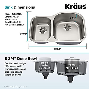 Kraus KBU25 32 inch Undermount 40/60 Double Bowl 16 gauge Stainless Steel Kitchen Sink