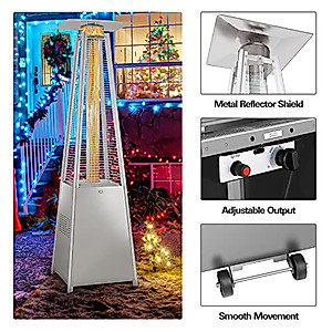 Hykolity 48000 BTU Pyramid Patio Heater, Glass Tube Propane Patio Heater with Wheels and Cover, Outdoor Propane Heaters for Backyard, Garden, Patio, Porch and Pool, Silver Grey