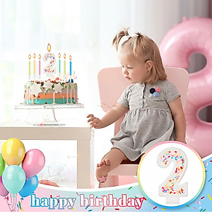 MTLEE Number 2 Happy Birthday Candle 3D Number Candle with Sprinkles Cute Number Candles Cake Topper with 10 Long Thin Rainbow Spiral Candles for Girls Women Anniversary Wedding Party Decor