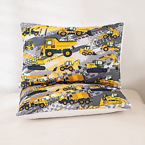 Feelyou Kids Construction Comforter Set Twin Bedding Sets for Boys Toddler Children Cartoon Cars Excavator Tractor Comforter Set Construction Machinery Truck Duvet Set Cars Bed Set with 1 Pillow Case