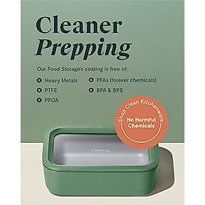 Caraway 6pc Glass Food Storage Set – 6.6 Cup Food Containers (6) - Ceramic Coated - Non Toxic, Non Stick with Lids - Microwave Safe - Gray