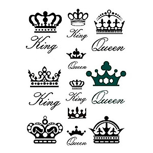 SanerLian Waterproof Temporary Fake Tattoo Stickers Classic King Queen Crown Design Set of 2