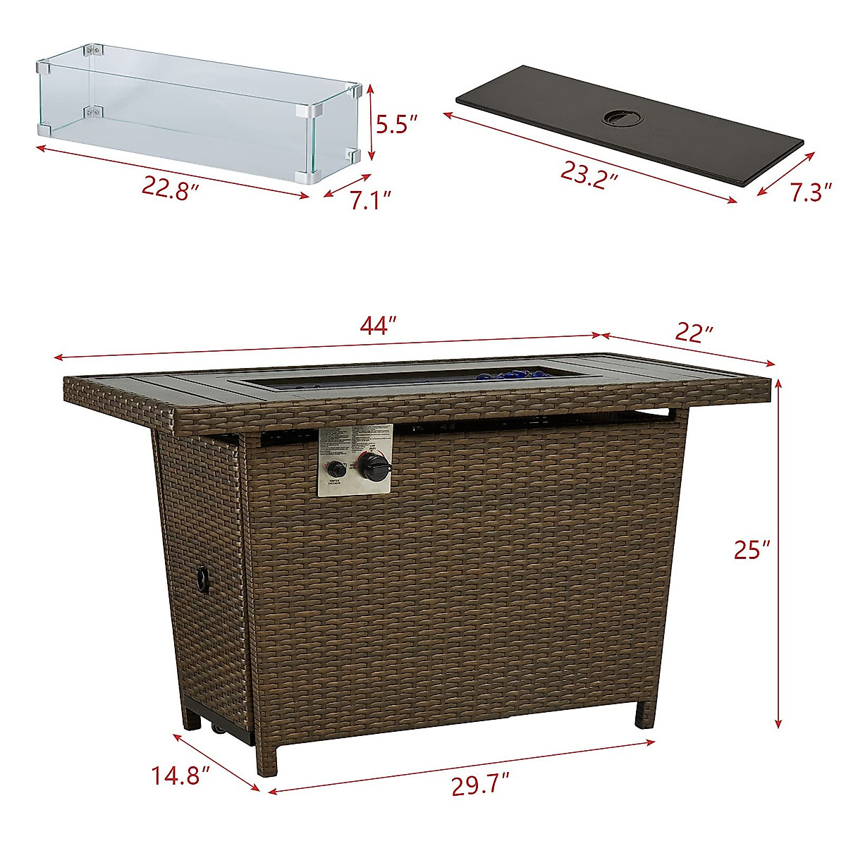 Kinsuite Propane Tank Cover Table 16" Side Hideaway Wicker Tank Table for Gas Fire Pits, Rattan Tank Table Cover with Storage & Adjustable Foot for Standard 20 Gallon Propane Tanks, Brown