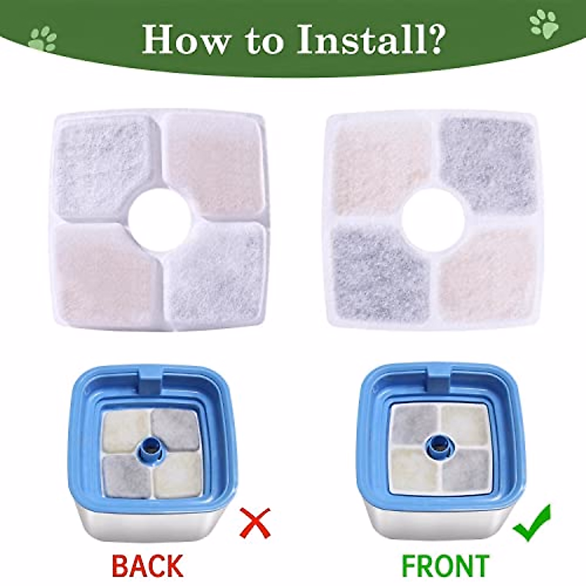 Cat Water Fountain Filters 6 Pack, 50% More Resin & Activated Carbon Filters,Genuine Square Replacement Filters for 84oz/2.5L Pet Fountain Dog Cat Drinking Water Dispenser Quadruple Filtration